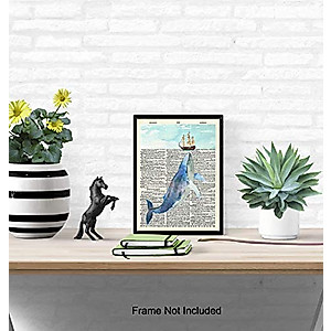 Nautical Whale Dictionary Wall Art - 8x10 Photo, Picture - Ocean, Sea, Beach Home Decor, Shabby Chic Decoration - Unique Gift - Cool Bath, Bathroom Art - Unframed Poster Print