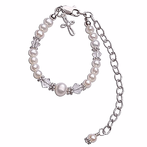 Cherished Moments Baptism to Bride Cross Bracelet Gift for Girls in Sterling Silver and Cultured Pearl