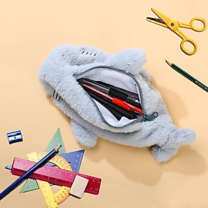 SANDOO Cool Shark Organizer Pouch - Fish Shaped Pouch for Organization for Kids,Funny Pouch, Cute Portable Pouch with Zipper for Boys Girls Teens Office Travel Plush Accessory, Birthday Gift