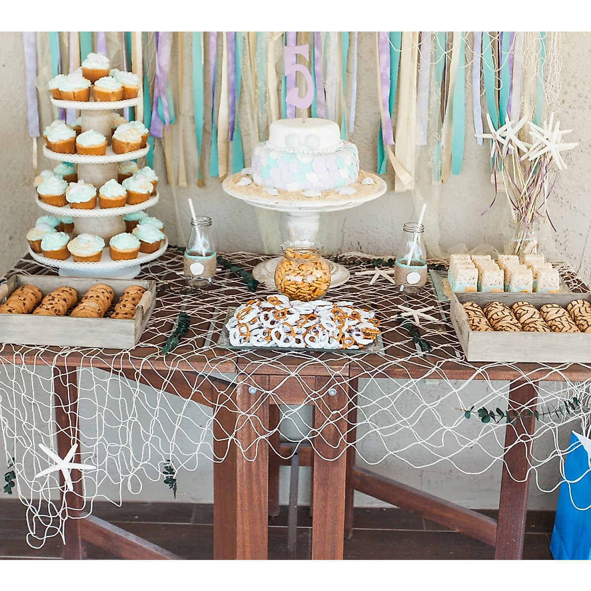 Natural Fish Net Party Decorations for Pirate Party, Hawaiian Party, Nautical Themed Cotton Fishnet Party Accessory by Big Mo’s Toys