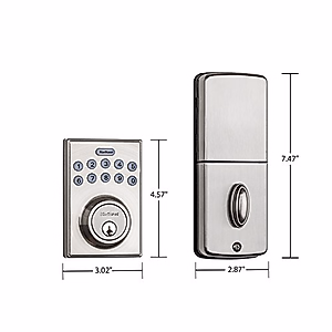 Kwikset 92640-001 Contemporary Electronic Keypad Single Cylinder Deadbolt with 1-Touch Motorized Locking, Satin Nickel, 8 x 4 x 6