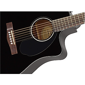Fender CD-60SCE Solid Top Dreadnought Acoustic-Electric Guitar - Black Bundle with Hard Case, Instrument Cable, Tuner, Strap, Strings, Picks, and Austin Bazaar Instructional DVD