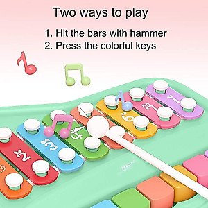 Cidupe Kids Piano Xylophone Musical Instruments Toys - 2 in 1 Percussion Instruments for Baby Preschool Educational with 8 Multicolor Key Scales Toy