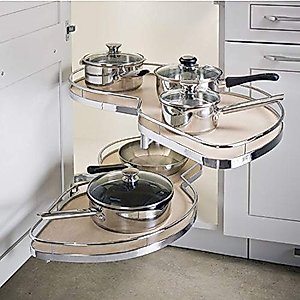 Lemans II Set 2-Shelf Lazy Susan with Soft-Close for Blind Base Corner Cabinets (574 sq. Model 40, Tray Size: 12", Swings Right)