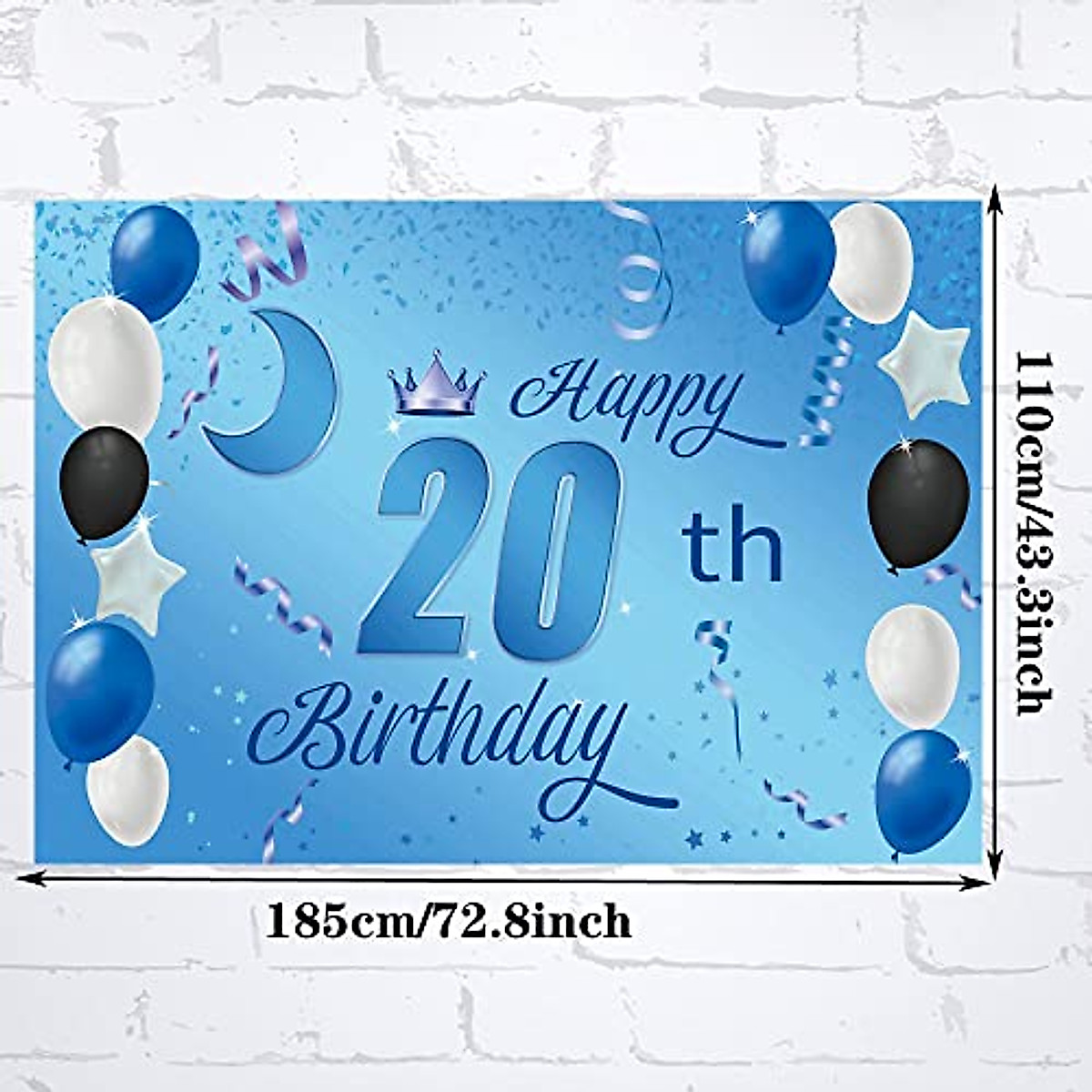 Sweet Happy 20th Birthday Backdrop Banner Poster 20 Birthday Party Decorations 20th Birthday Party Supplies 20th Photo Background for Girls,Boys,Women,Men - Blue 72.8 x 43.3 Inch