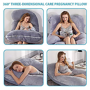 BATTOP Pregnancy Pillows Full Body Maternity Pillow for Sleeping with Cooling Washable Cover,Support for Back, Hips, Legs, Belly for Pregnant Women (Velvet-Grey)