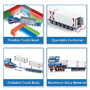 Semi Truck Toys - Fubarbar 1:50 Transport Carrier with Trailer, Double Decker Busfire Cyber Truck, 2 Openable Containers, Perfect for Boys, Toddlers, and Kids' Birthday Parties(Blue)