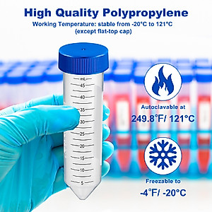 50ml Polypropylene Centrifuge Tubes, Racked Package Tubes, Flat Seal Conical Tubes, Sterilisation, RNase & DNase Free, 25 Tubes/Rack, 20 Racks/Case, Total of 500 Tubes
