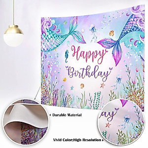 Mocsicka Mermaid Birthday Backdrop Under The Sea Birthday Party Decoration for Girl Blue Purple Mermaid Tails Photography Background (7x5ft(82x60 inch))