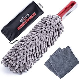 Car Duster Interior by TAKAVU, 360° Microfiber Fingers, Unbreakable Comfort Handle, Lint and Scratch Free, Include Microfiber Towel, for Car & Home Use, The Best Auto Accessories