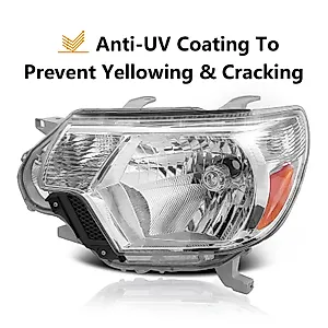 Dreenfl Anti-misting Headlight Assemblies Fit For 2012 2013 2014 2015 Toyota Tacoma 12 13 14 15 Tacoma Front Light Headlamp Driver And Passenger Side (Chrome Housing Amber Reflector)