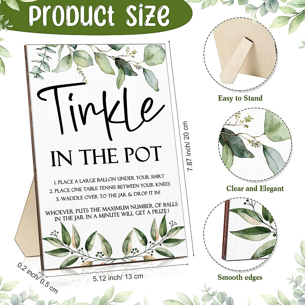 Tatuo 71 Baby Shower Game Sign Wooden Baby Shower Sign Tinkle in the Pot Game Sign Gender Reveal Party Favors 20 Table Tennis Pink Balls 50 Pink Balloon Baby Latex Balloon for Baby Shower Game