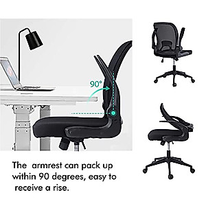 Ergonomic Office Chair Desk Chairs with Wheels and Arms, Breathable Mesh Computer Desk Chair with Lumbar Support, Flip-Up Arms/Foldable Backrest/Adjustable Height/Mid Back Task Chair (Black)