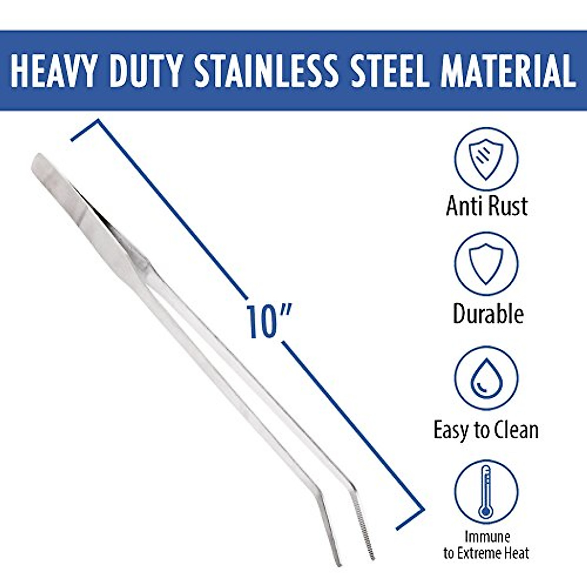 10 Inch Tweezers Stainless Steel Curved Serrated Tip, Heavy Duty Precision Handle Kitchen Cooking Tweezer Tongs, Daily Garden Craft Tool Aquascaping and Repairing