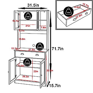 MUPATER Kitchen Pantry Storage Cabinet with Microwave Stand, 72'' Freestanding Hutch Cabinet with Buffet Cupboard, Drawer and Doors for Home, White