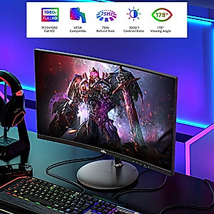 Fiodio 24" Curved 75Hz Refresh Rate Computer Monitor Full HD 1080P HDMI VGA Ports with Speakers, VESA Wall Mount Ready (HDMI Cable Included)