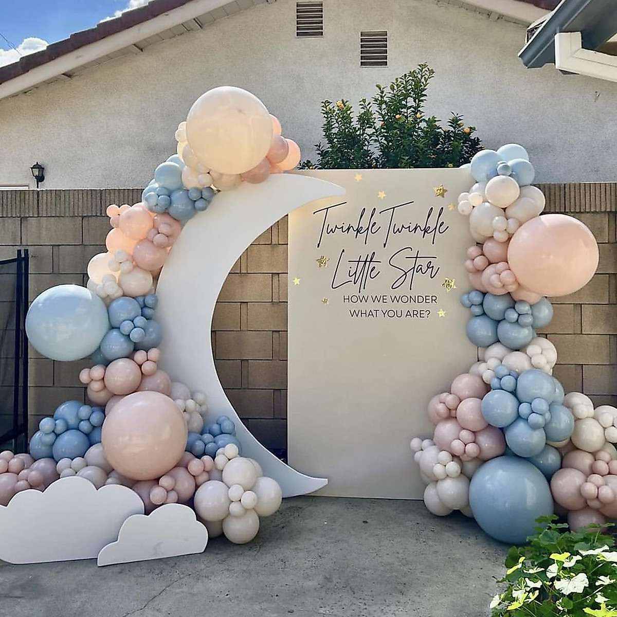 Twinkle Twinkle Little Star Party Decorations,127Pcs Dusty Pink Misty Blue Metallic Gold Balloon Arch Garland Kit for Baby Shower Gender Reveal Boy or Girl Birthday Party Decorations