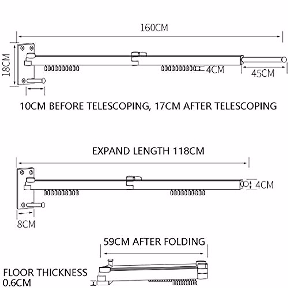 TYXTYX Wall Mounted Folding Clothes Hanger Space-Saver, Indoor/Outdoor Adjustable Clothes Drying Rack, Retractable Dry Coat Hanger for Laundry Room, Storage Organiser Instant Closet