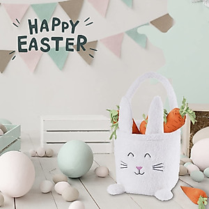 Easter Basket Fluffy Bunny, Easter Baskets for Kids, Easter Gifts for Girls & Boys, Large Easter Basket Storage, Light Weight Easy Carry, Foldable Bunny Ears, 9.5 x 9.5 Inches