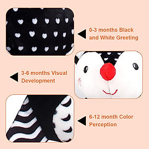Cute Hanging Stroller Car Seat Toys for Baby, C Clip Hanging Animal Soft Toys with Rattles BB Squeaker Distorting Mirror for Boys Girls 0-36 Months (Black-White)