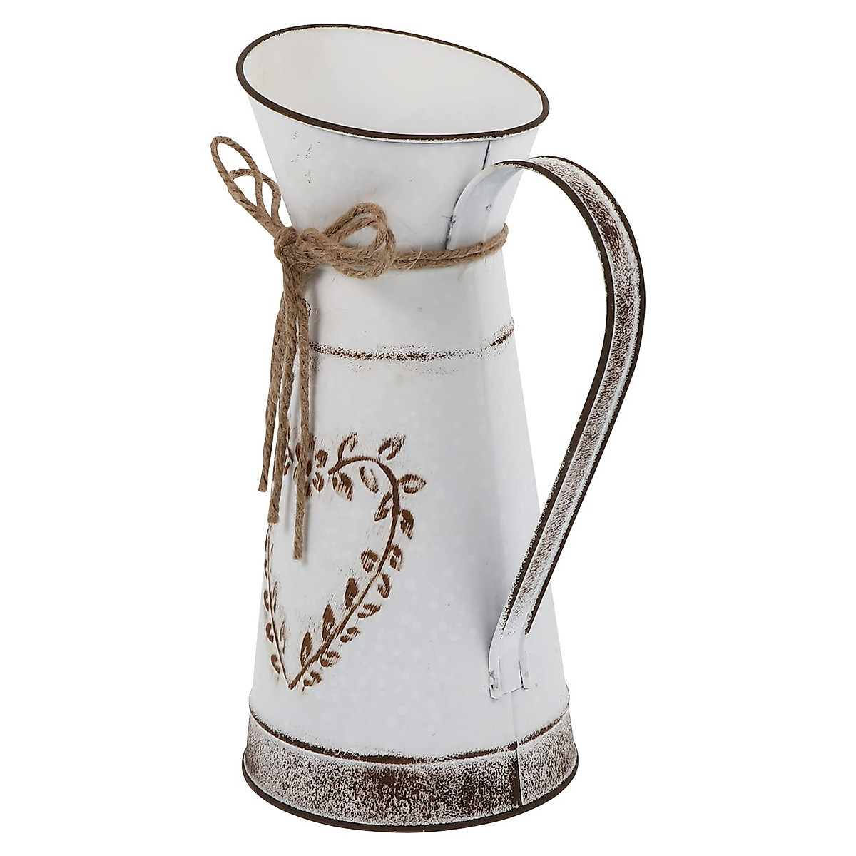 GANAZONO French Pitcher Vase Metal Heart Leaf Flower Pitcher Flower Arrangement Pot Decorative Water Jug for Home Office Garden (White) Size L