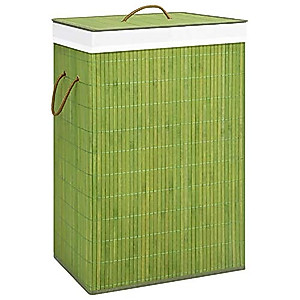 Tidyard Bamboo Laundry Basket with Lid and Handle Woven Fabric Clothes Hamper Blanket Storage Basket Green for Laundry Room, Dorm, Bathroom, Living Room, Bedroom Organization