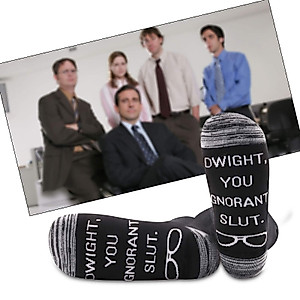 JXGZSO 2 Pairs Tv Show Inspired Socks Funny Fan Gift Dwight You Ignorant Slut Socks(Dwight)