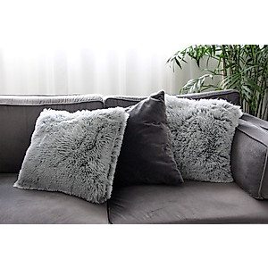 Uhomy 2 Packs Home Decorative Luxury Series Super Soft Faux Fur Throw Pillow Cover Cushion Case for Sofa or Bed Gray Ombre Fluffy Double Side, 18x18 Inch 45x45 Cm