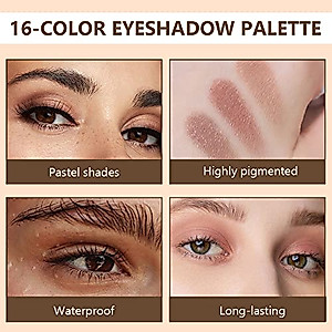 16 Girds Colorful Matte Shimmer Eyeshadow Palette for Eye Makeup,High Pigmented Eye Shadow Primers Powder Palet de sombras de ojos-Matte Nude#
