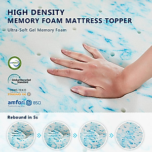 Timimi Memory Foam Mattress Topper King - 4 Inch Gel Cooling Mattress Pad for King Size Bed with Removable Washable Cover(21'' Deep Pocket) - Bed Topper for Back Pain (CertiPUR-US Certified - White)