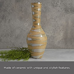 Scott Living Ceramic Striped Vase, for use with Faux or Dried Flowers, 6.69x6.69x18.11 Inch