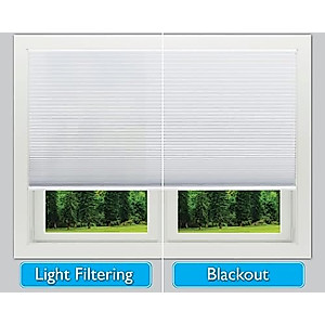 Redi Shade No Tools Easy Lift Trim-at-Home Cordless Pleated Light Blocking Fabric Shade White, 30 in x 64 in, (Fits windows 19 in - 30 in)