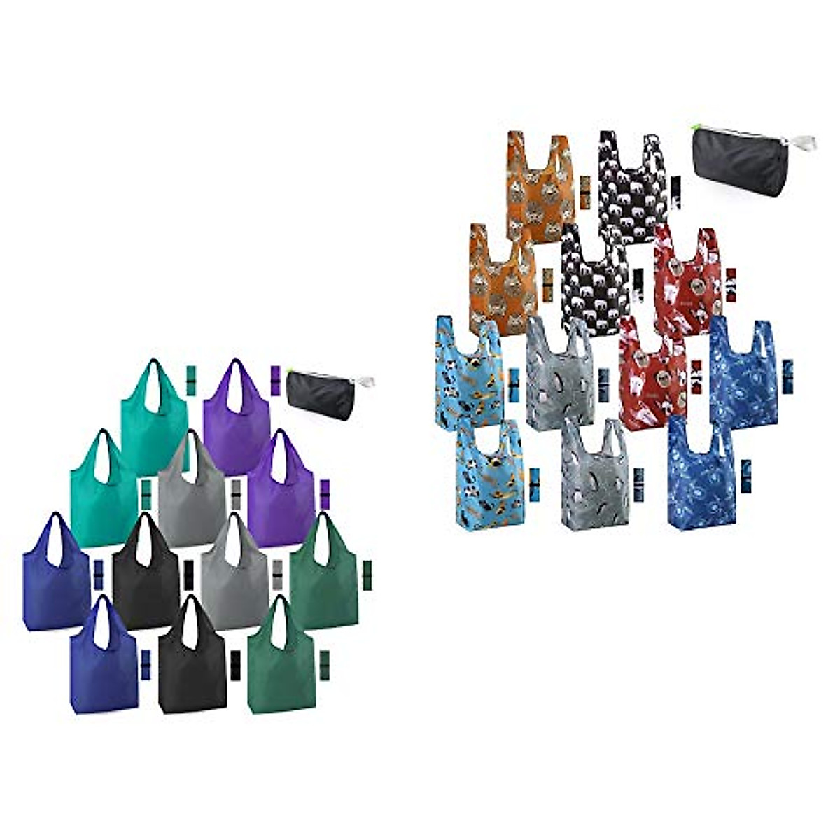 BeeGreen Reusable Bags for Shopping Machine Washable 24 Pack Xlarge Grocery bags Heavy Duty Folding with Elastic Band Colorful Groceries Totes Lightweight Durable