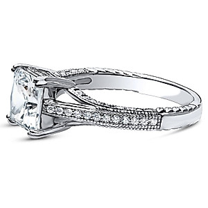BERRICLE Sterling Silver Solitaire Wedding Engagement Rings 2 Carat Princess Cut Cubic Zirconia CZ Art Deco Promise Ring for Women, Rhodium Plated Size 4.5