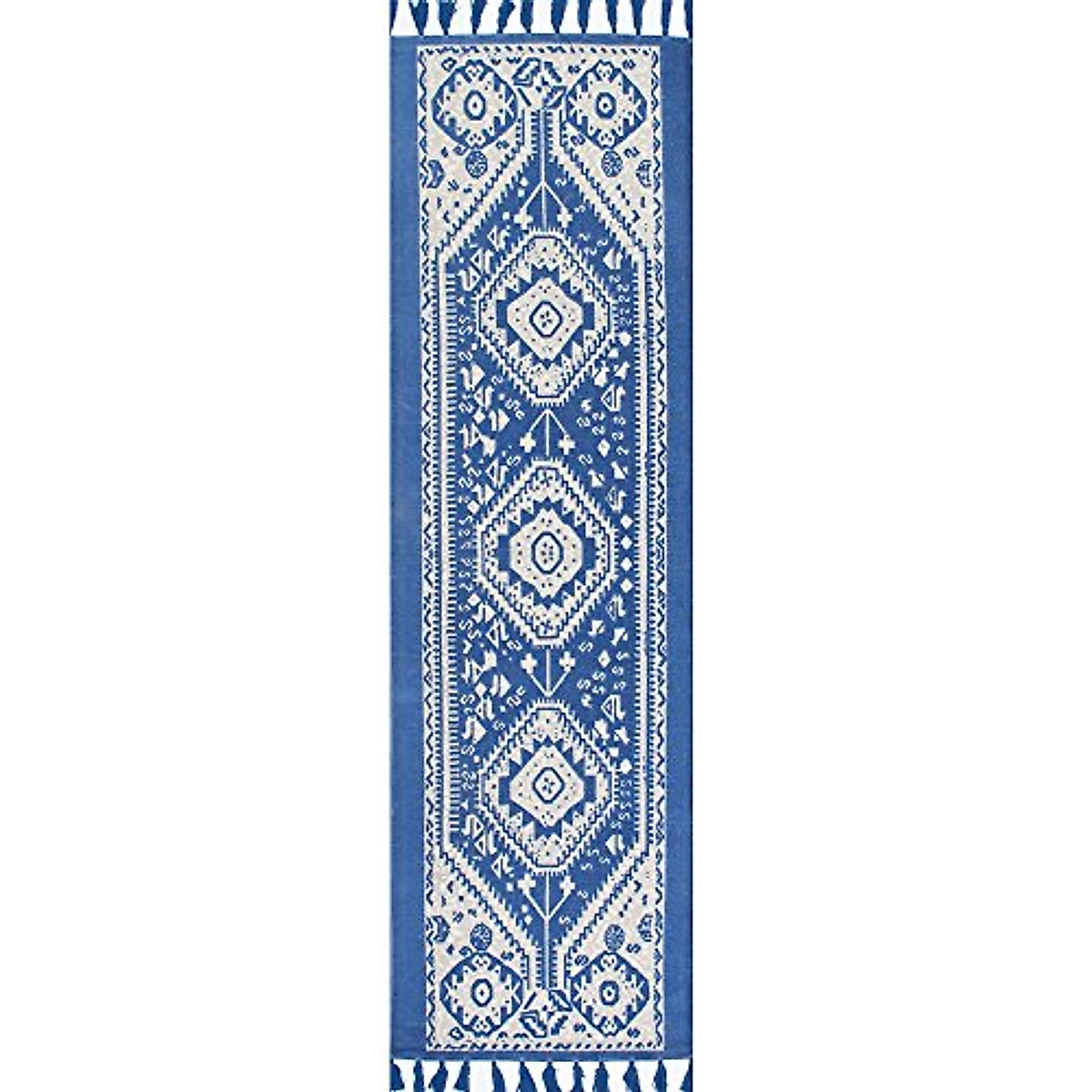 nuLOOM Noreen Kilim Tassel Runner Rug, 2' 6" x 8', Blue