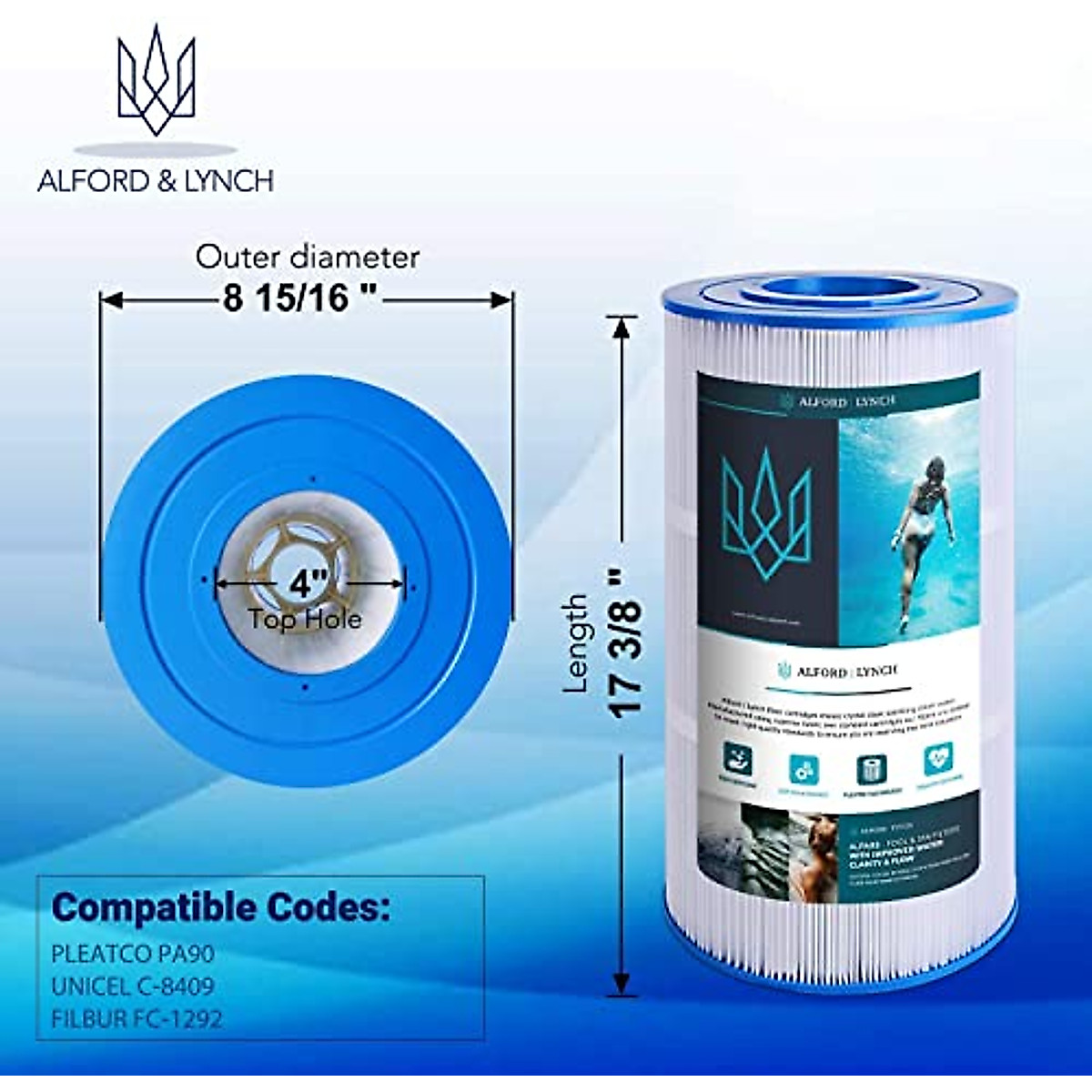 Alford & Lynch - Replacement Pool Filter Cartridge - Compatible with; Hayward C900 | CX900RE | PA90 | Unicel C-8409 | Filbur FC-1292.