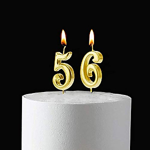 MMJJ Gold 56th Birthday Candles, Number 56 Cake Topper for Birthday Decorations