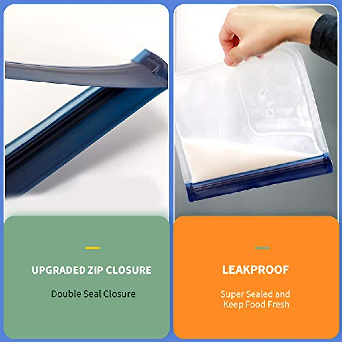 Meetall 12Pack Reusable Freezer Bags Resilient Leakproof Bags for Sandwich Snacks and Meal Prep Extra Thick Durable Locking Seal Press Bag for Freshness BPA FREE