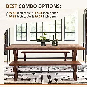 LUE BONA 71 inch Dining Table for 6-8, Solid Wood Farmhouse Kitchen Table with Natural Wood Grain, Heavy Duty Rectangular Kitchen Dining Table for Home and Dining Room, Light Brown