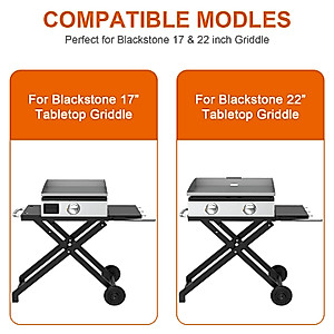 Portable Grill Cart for Blackstone 17 Inch & 22 Inch Table Top Griddles, Folding Cart Griddle Stand with Side Shelf for Blackstone 17" 22" Grills, Backyard, Camping and Outdoor Cooking