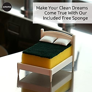 OTOTO Clean Dreams Kitchen Sponge Holder - Plastic Dish Sponge Holder for Kitchen Sink, Fits Any Standard Size Scrubby - Kitchen Sink Organizer, Decor, and Unique Gift Idea - Sponge Included