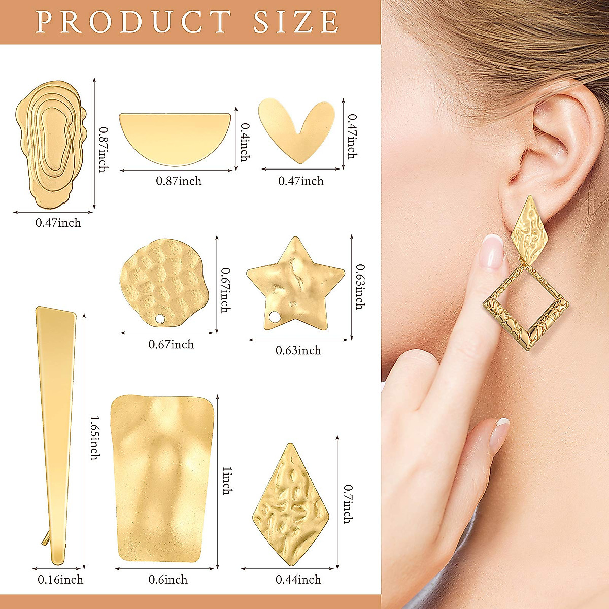 80 Pieces Gold Plated Earring Posts Earring Studs with Loop Hole Heart Star Shaped Earring Studs for Jewelry Earring Making, Assorted Shapes