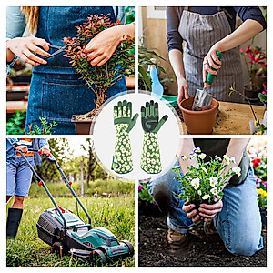 PHIRAH Gardening Gloves for Women Rose Pruning Thorn Proof Breathable Touchscreen Garden Gloves Long Forearm Protection Gauntlet Adjustable Flexible Working Gloves(Green, M)