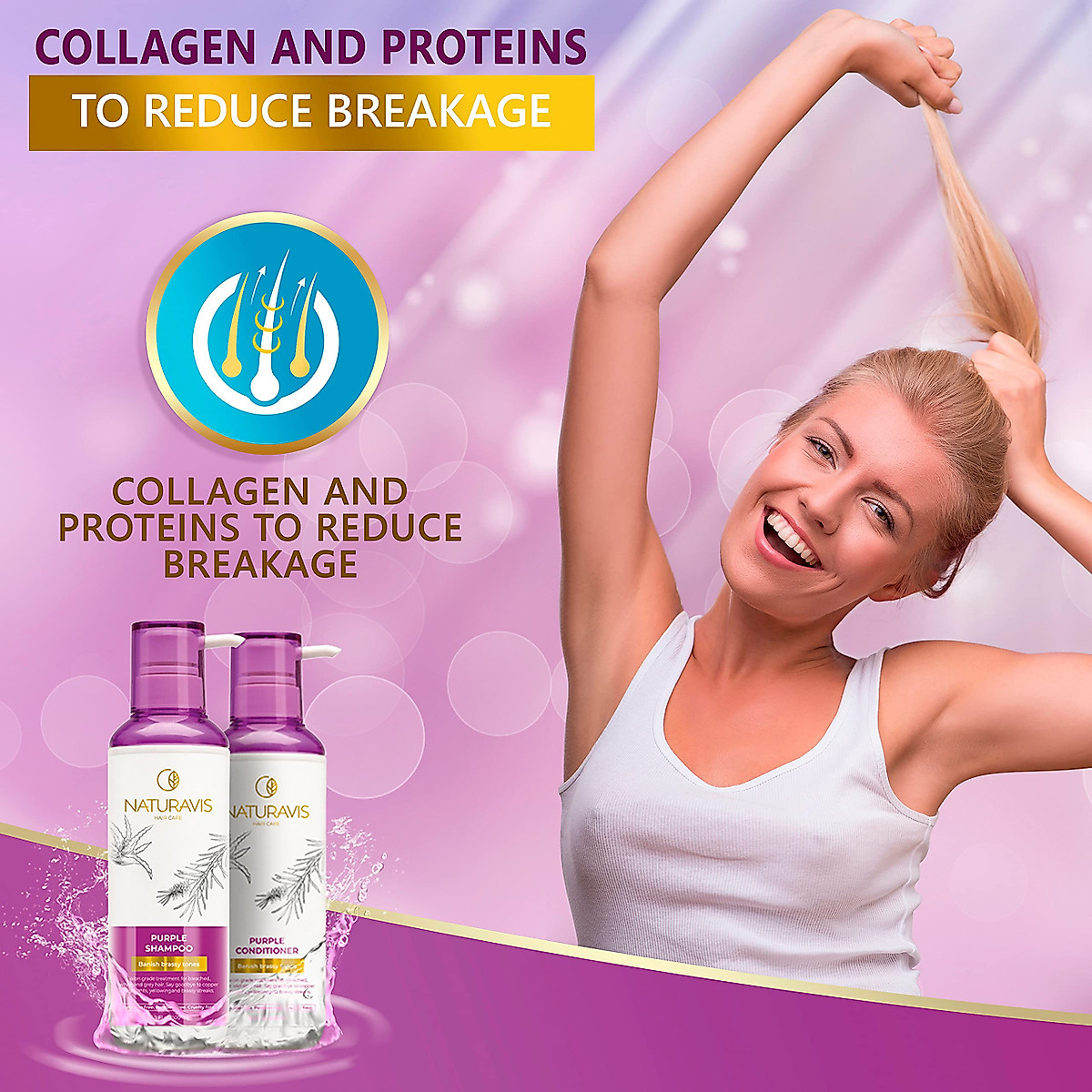 Purple Shampoo and Conditioner Set - Sulfate Free Toner for Grey, Bleached, Silver and Blonde Hair - No Brass or Yellow Highlights - Moisturizing Salon Grade