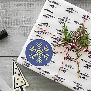 Easykart 500 Winter Snowflake Stickers in Roll, Blue with Gold foil Design Best for Christmas Party Supplies, Envelope Seals, Winter Decoration, Kids Activities, Kids Classroom Parties (1PACK)