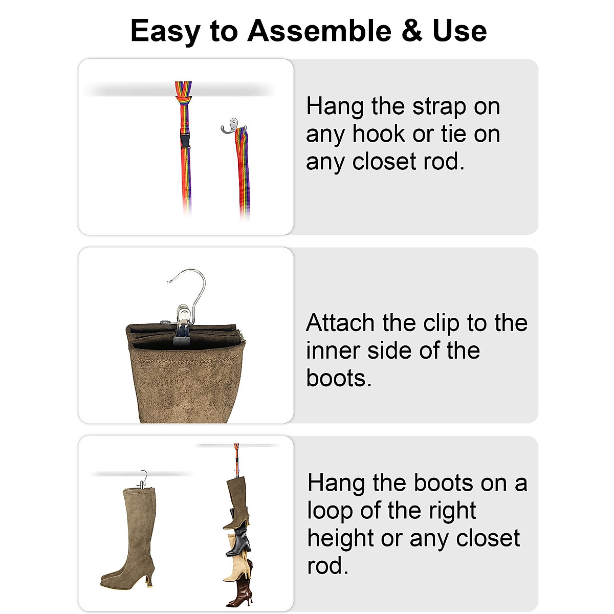 Allgawise Rainbow 6pcs Boot Hanger for Closet with Adjustable Rope - Boot Hanging Clips for Tall Boots, Cowboy Boot Rack, Hanging Shoe Organizer Space Saver