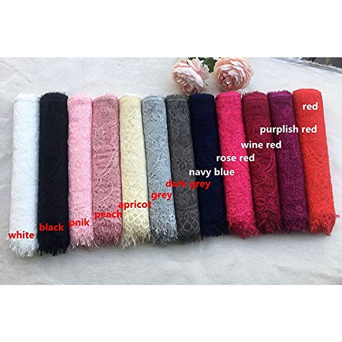 6 Yards 10 Inch Wide Flower Eyelashes Lace Fabric-Thin Lace Fabric-Embroidered Lace Fabric by the Yard-Lace Fabric for Dresses-Eyelash Lace Trim for Sewing Craft Decoration Wedding Curtain Table Cloth