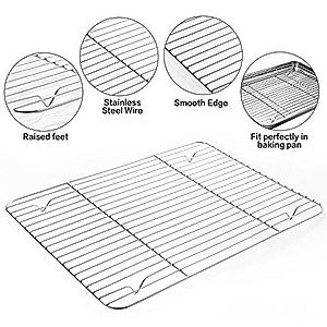 Stainless Steel Baking Sheet Tray Cooling Rack with Silicone Baking Mat Set, Cookie Pan , Set of 6 (2 Sheets + 2 Racks + 2 Mats), Non Toxic, Heavy Duty & Easy Clean