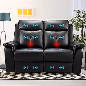 B BAIJIAWEI RV Loveseat Recliner | Double Recliner RV Sofa | RV Theater Seats |RV Theater Seating | RV Furniture, Manual Recliner Chair | RV Recliner Loveseat with Heat and Massage (Black)