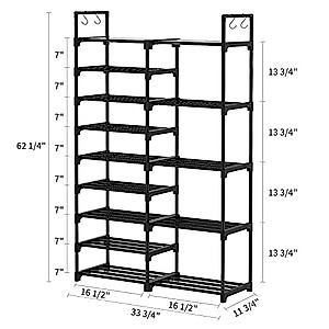 WOWLIVE 9 Tiers Shoe Rack Shoe Storage Shoe Organizer 30-35 Pairs Shoe Tower Unit Shelf Durable Metal Pipes with Plastic Connectors Stackable Cabinet Black(SSS2B9)